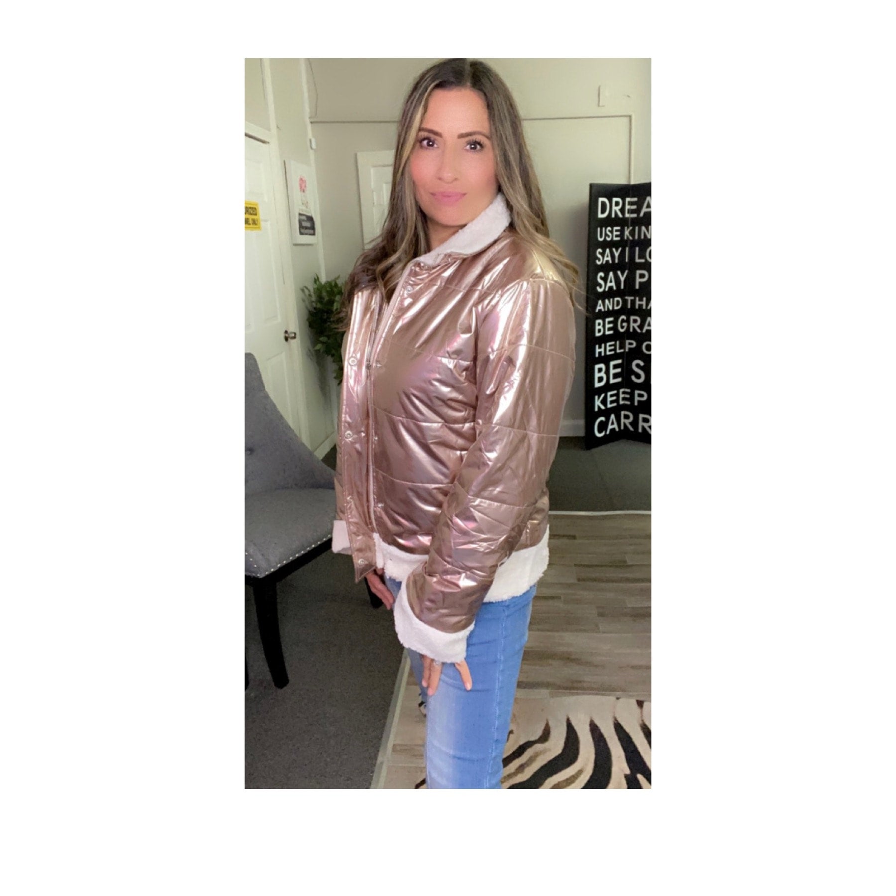 Rose Gold Metallic Jacket | LUXURY LANE FASHION BOUTIQUE